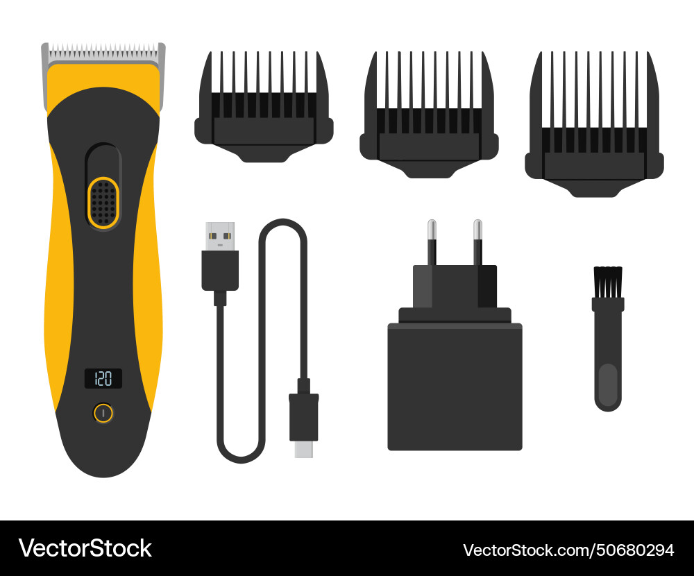 Hair and beard clipper trimmer set isolated Vector Image