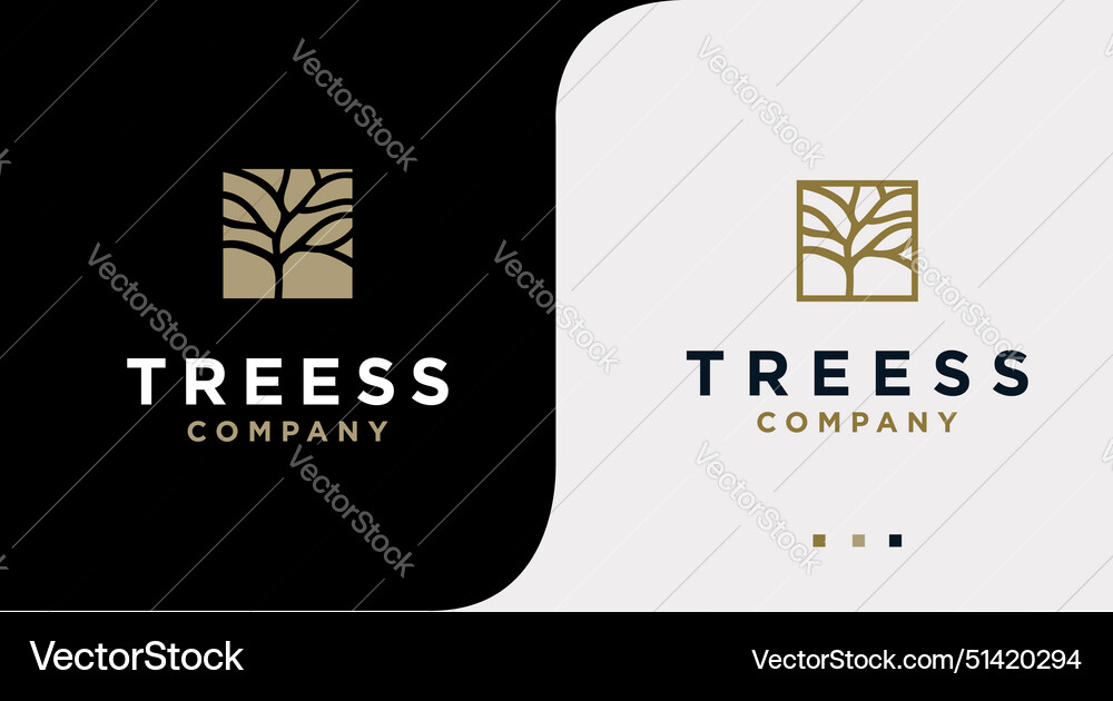 Nature logo with simple golden oak tree concept Vector Image