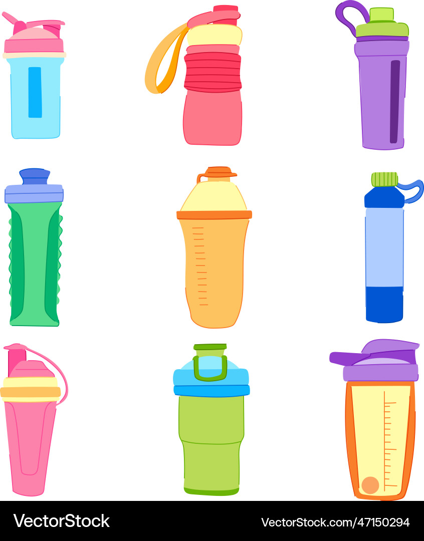Protein shaker set cartoon Royalty Free Vector Image