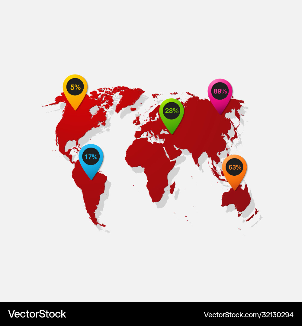 Realistic paper sticker map world Royalty Free Vector Image