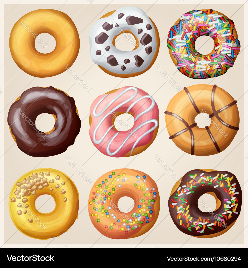 Set of cartoon donuts Royalty Free Vector Image