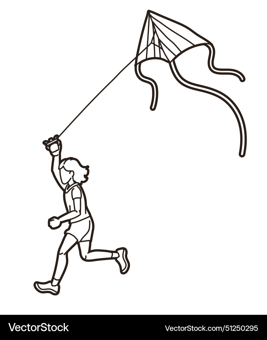 A girl running fly kite child playing Royalty Free Vector