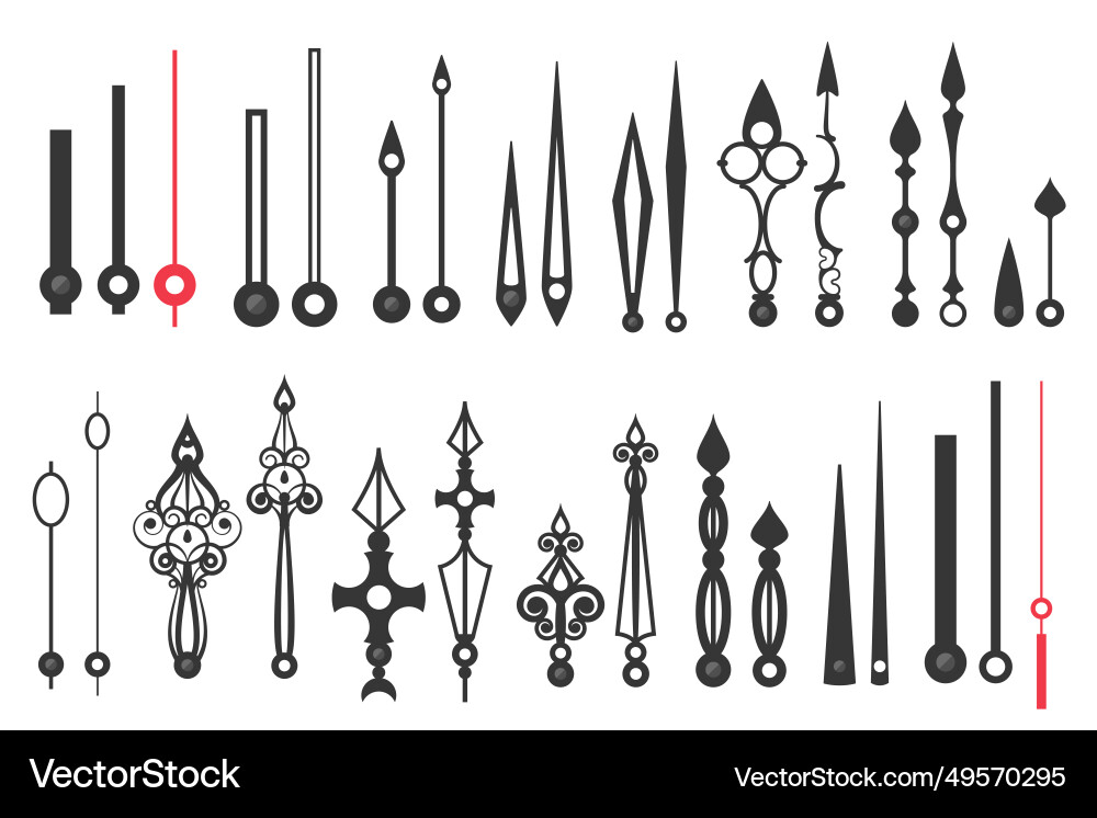 Clock hands set black and red line time pointers Vector Image