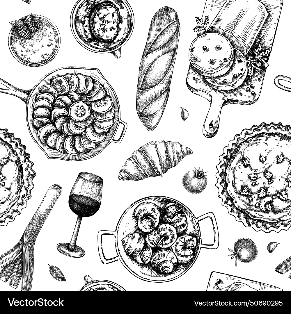 French food seamless pattern vintage Royalty Free Vector