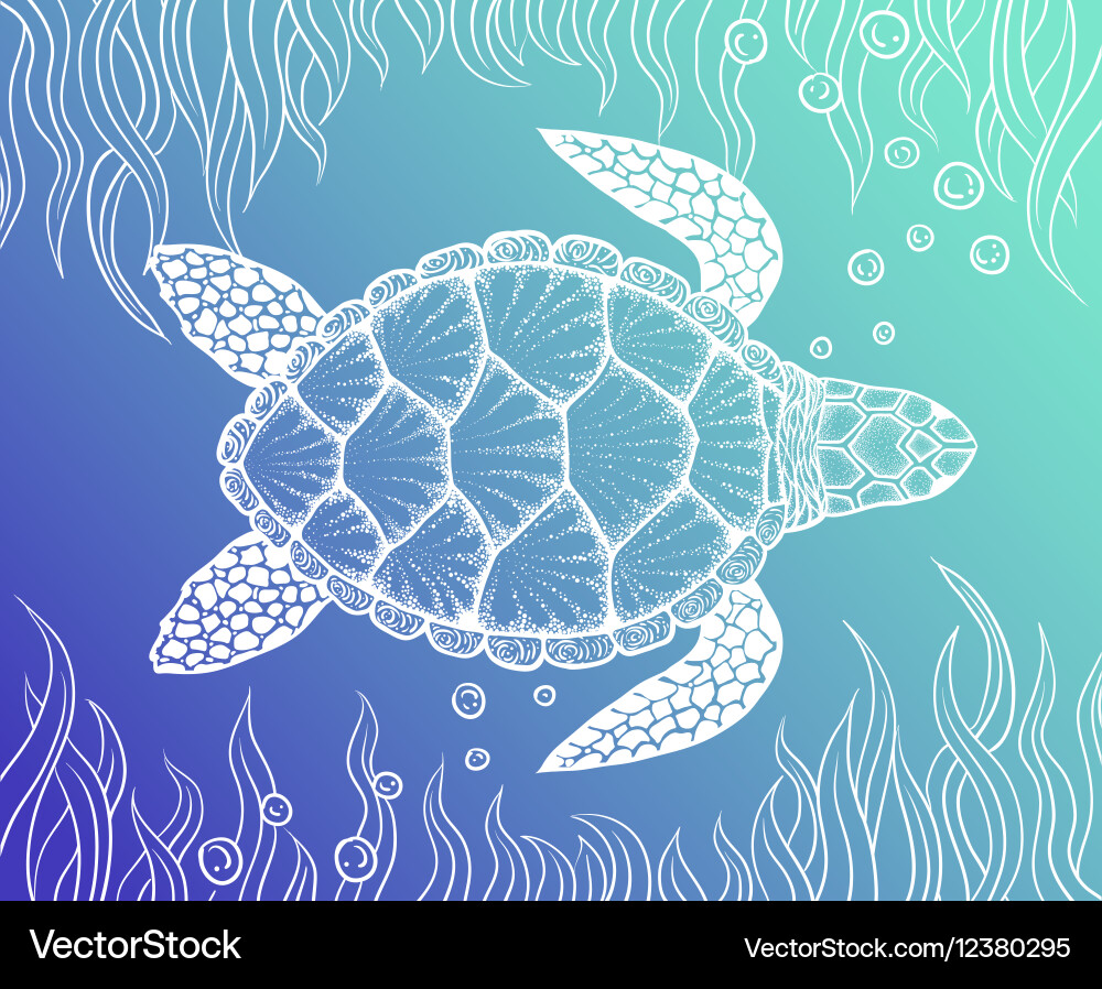 Sea turtle in line art style hand drawn design Vector Image