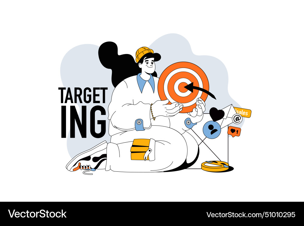 Targeting outline web modern concept in flat line Vector Image