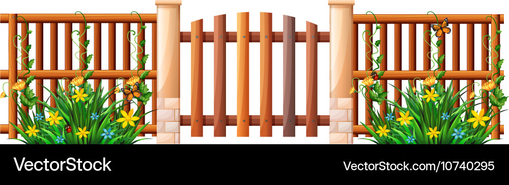 Wooden fence and gate Royalty Free Vector Image