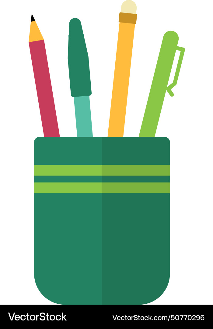 Pen cup with pencils and writing tools color icon Vector Image