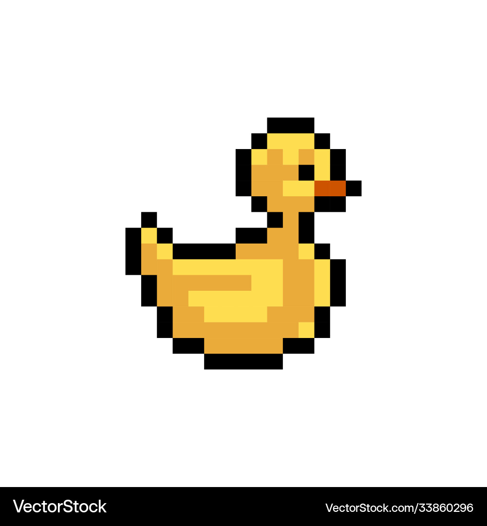 Pixel art 8-bit style yellow duck icon - isolated Vector Image
