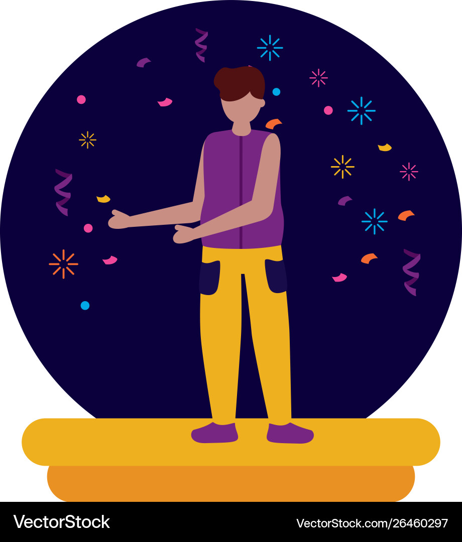 Celebrating man character party confetti Vector Image