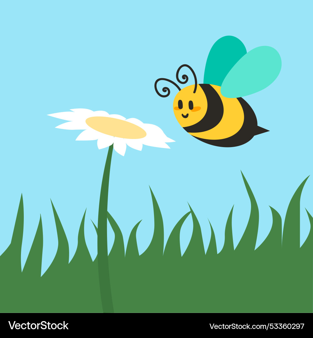 Cute bug cartoon bee flying to flower summer Vector Image