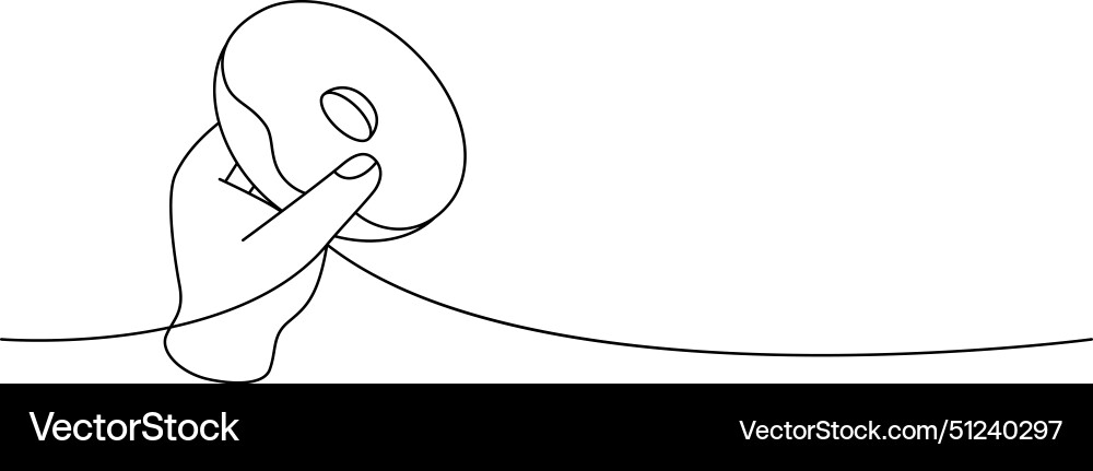 Hand holds a donut one line continuous drawing Vector Image