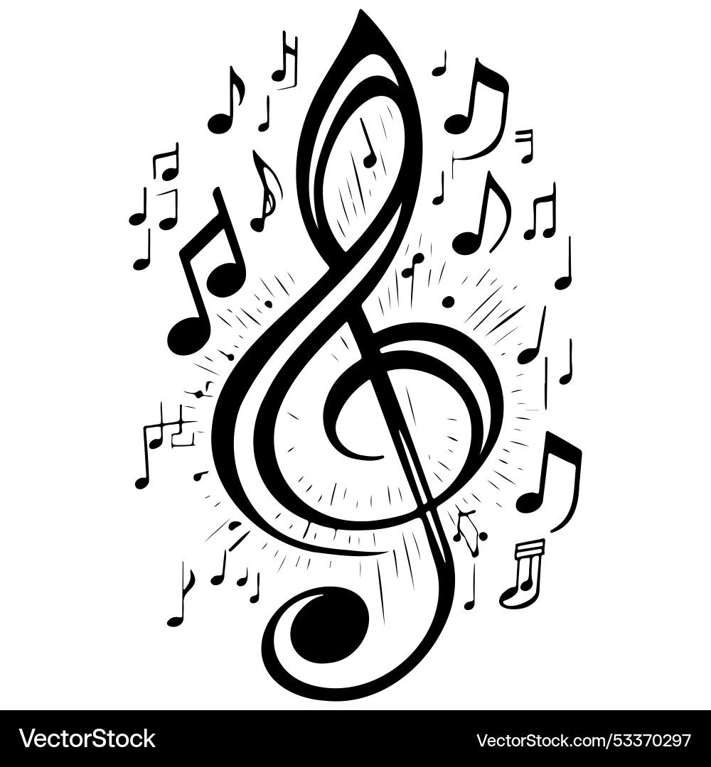 Realistic music note monochrome outline drawing Vector Image