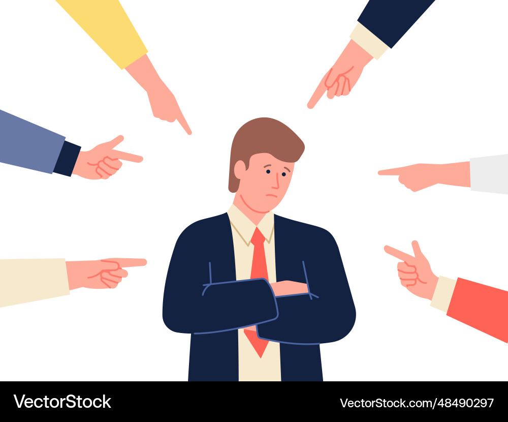 Sad businessman with pointing fingers accusing Vector Image
