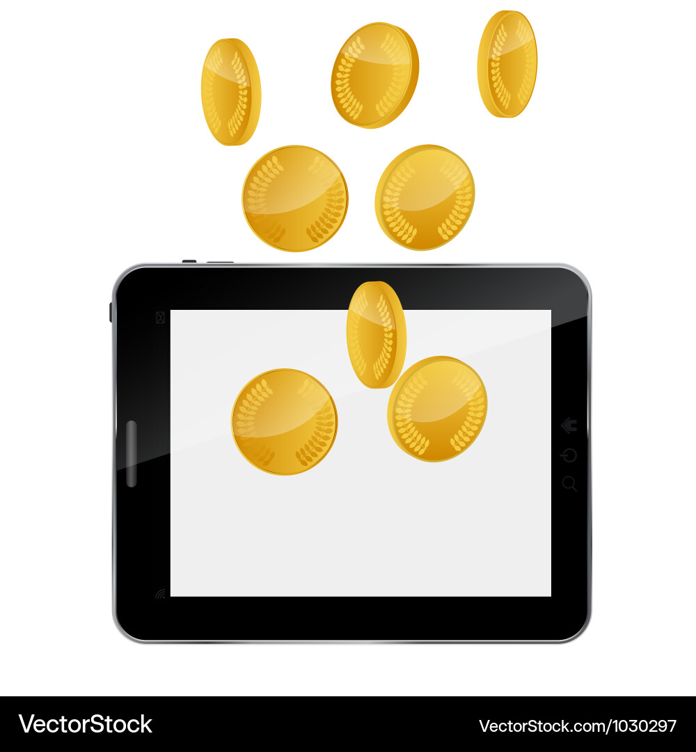 Tablet pc with gold coin money concept Royalty Free Vector