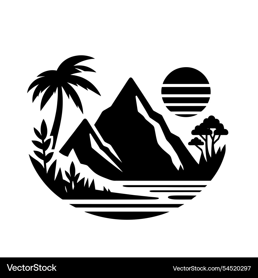 Tropical landscape silhouette Royalty Free Vector Image