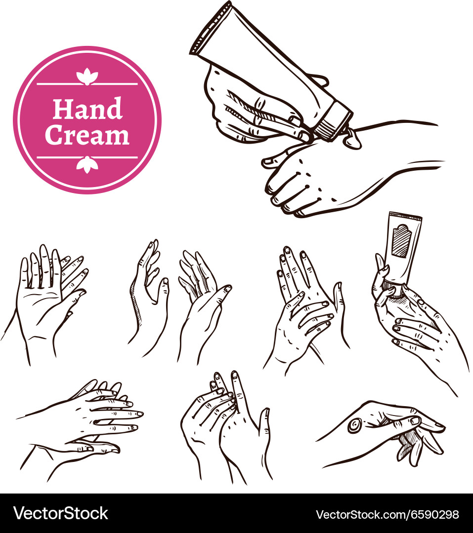 Applying hand cream black icons set Royalty Free Vector