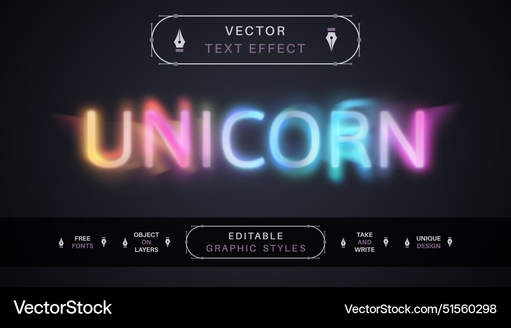 Blur unicorn - editable text effect font style Vector Image