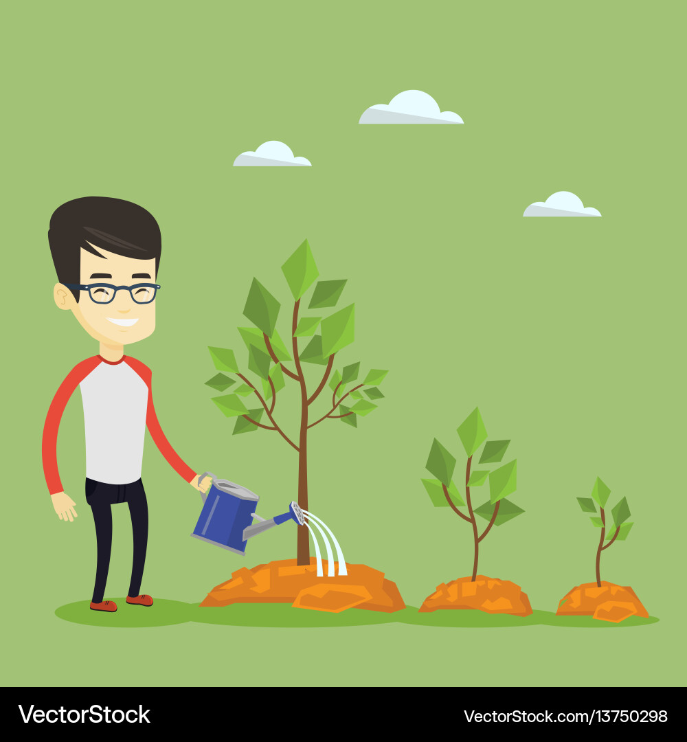 Business man watering trees Royalty Free Vector Image