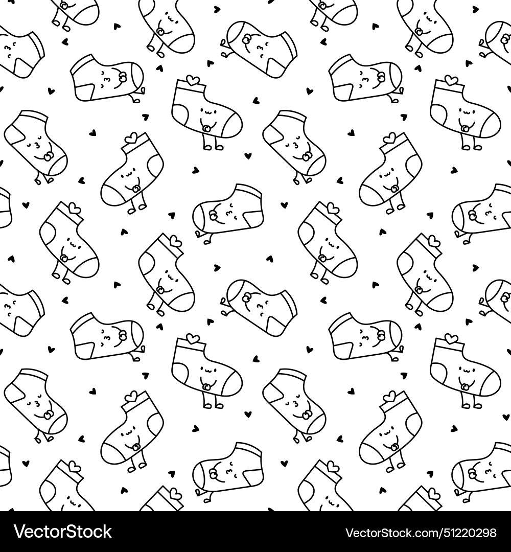 Cute happy sock seamless pattern coloring page Vector Image