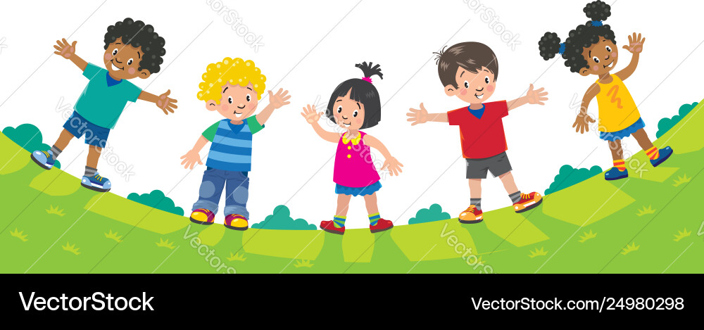 Five kids set with background summer Royalty Free Vector
