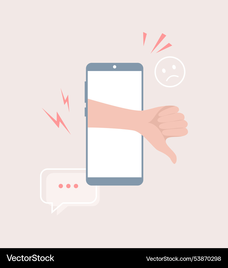 Hand showing dislike gesture on phone screen Vector Image