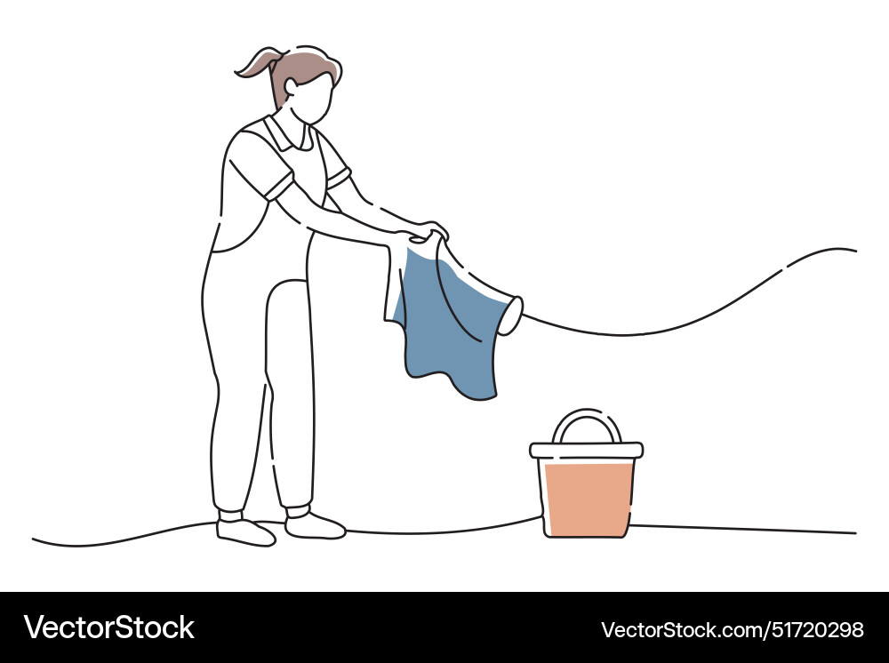 Housekeeping staff drying laundry doodle Vector Image