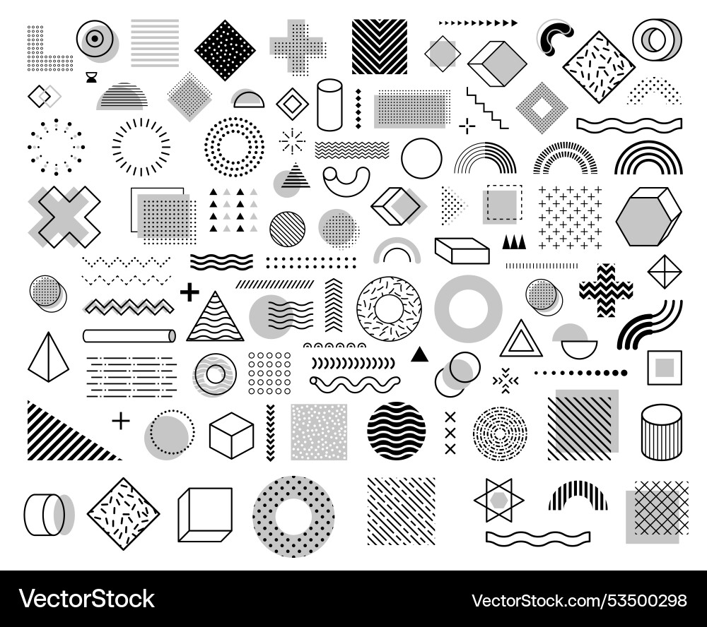 Monochrome memphis geometric shapes set Royalty Free Vector