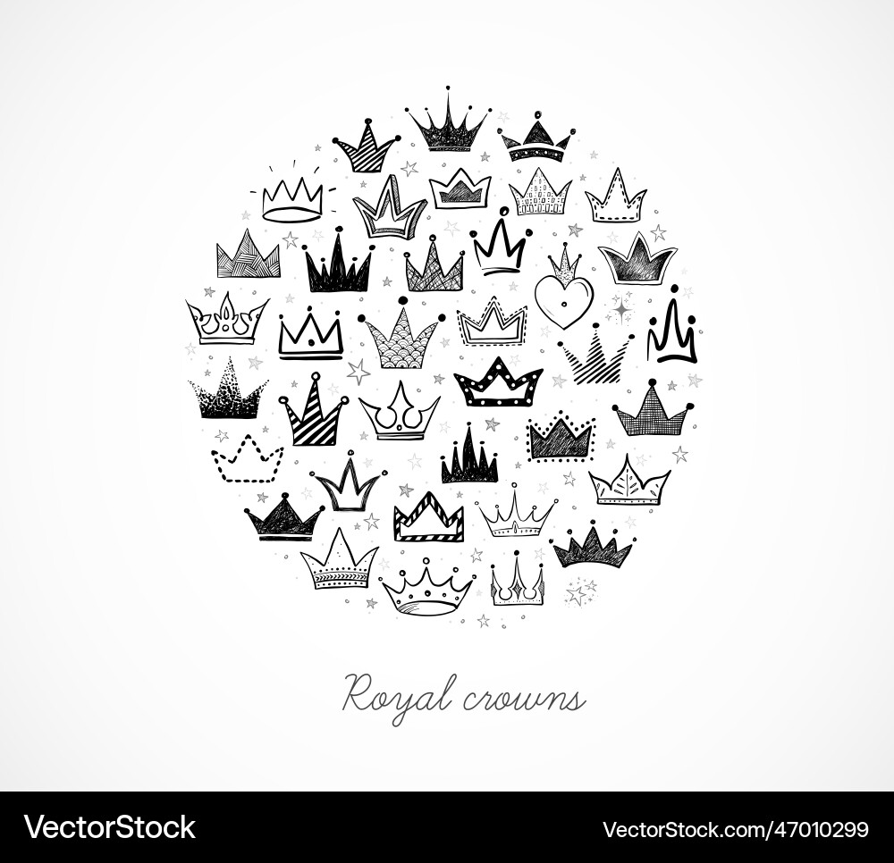 Card with doodle crowns in circle on white Vector Image