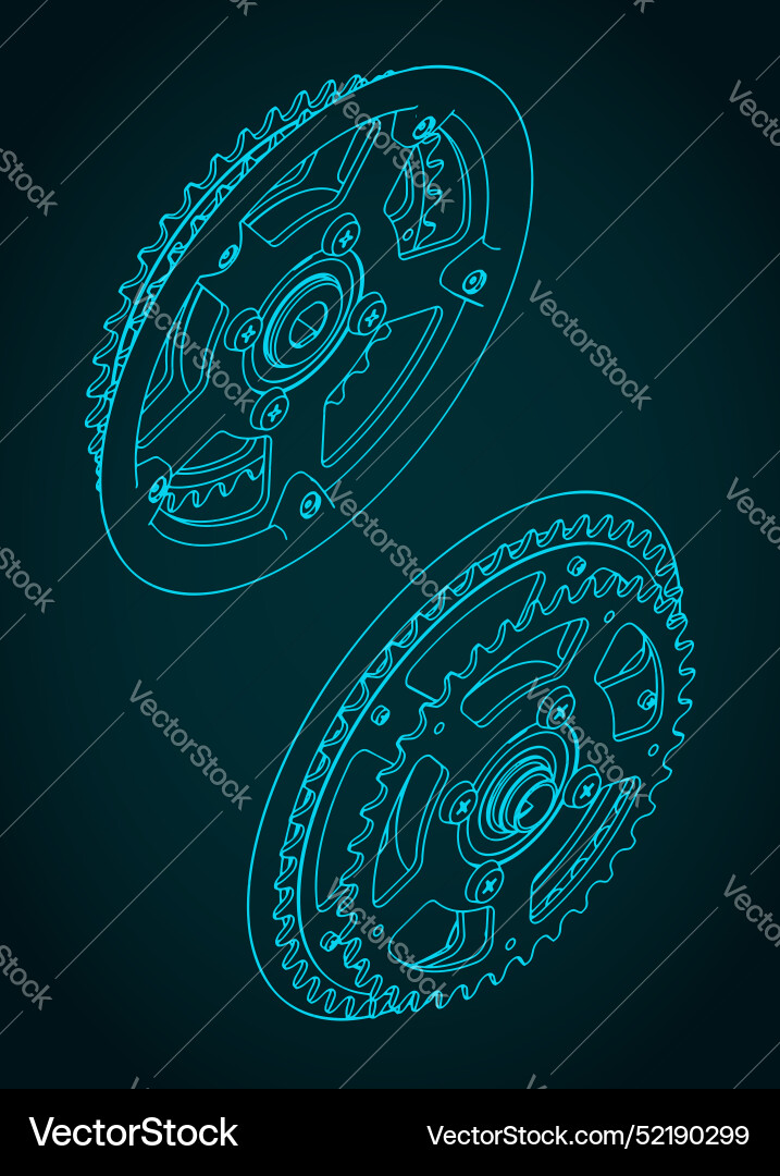 Crankset isometric technical drawings Royalty Free Vector