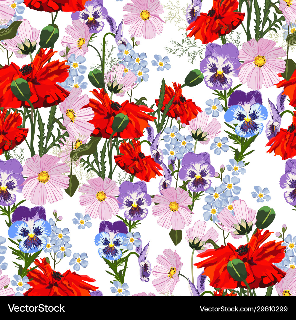 Summer spring wild flowers pattern Royalty Free Vector Image