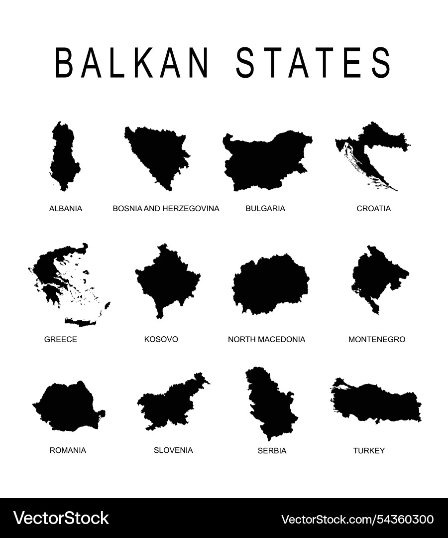 Balkan territory states map silhouette isolated Vector Image