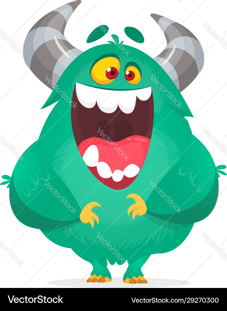 Happy cartoon monster laughing face Royalty Free Vector
