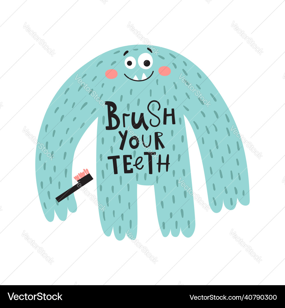 Image of cute monster and lettering text Vector Image