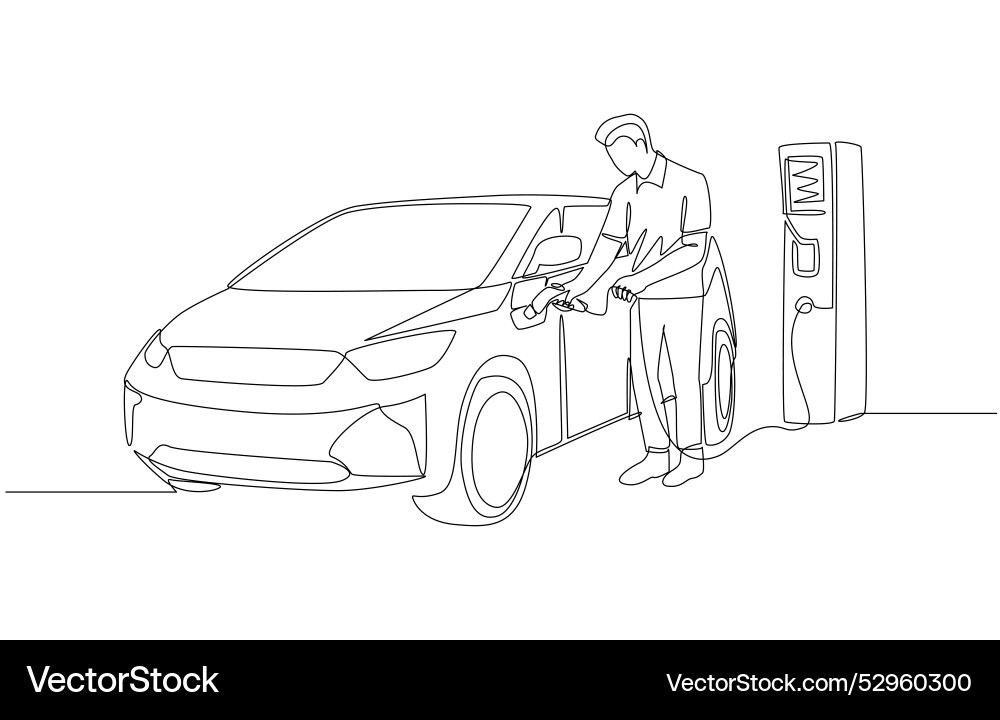 Man charging ev at public station Royalty Free Vector Image