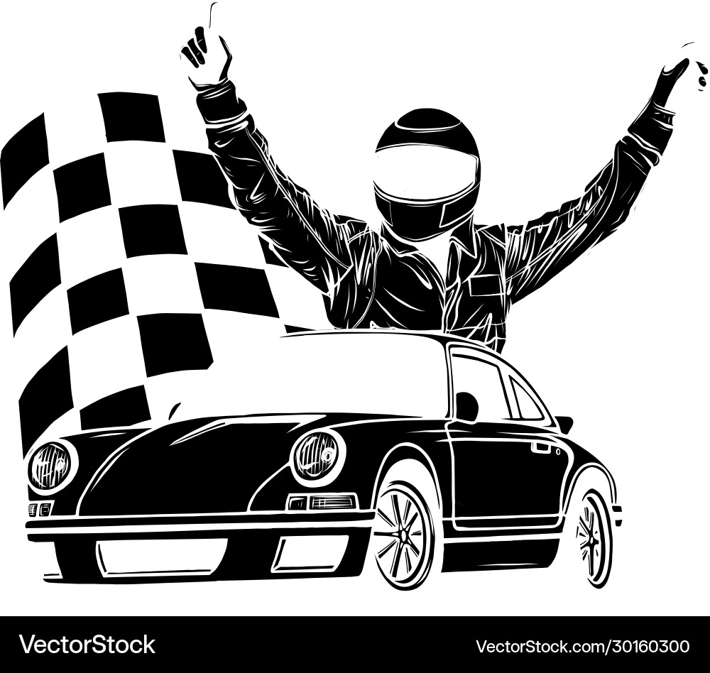 Racing car with checker Royalty Free Vector Image
