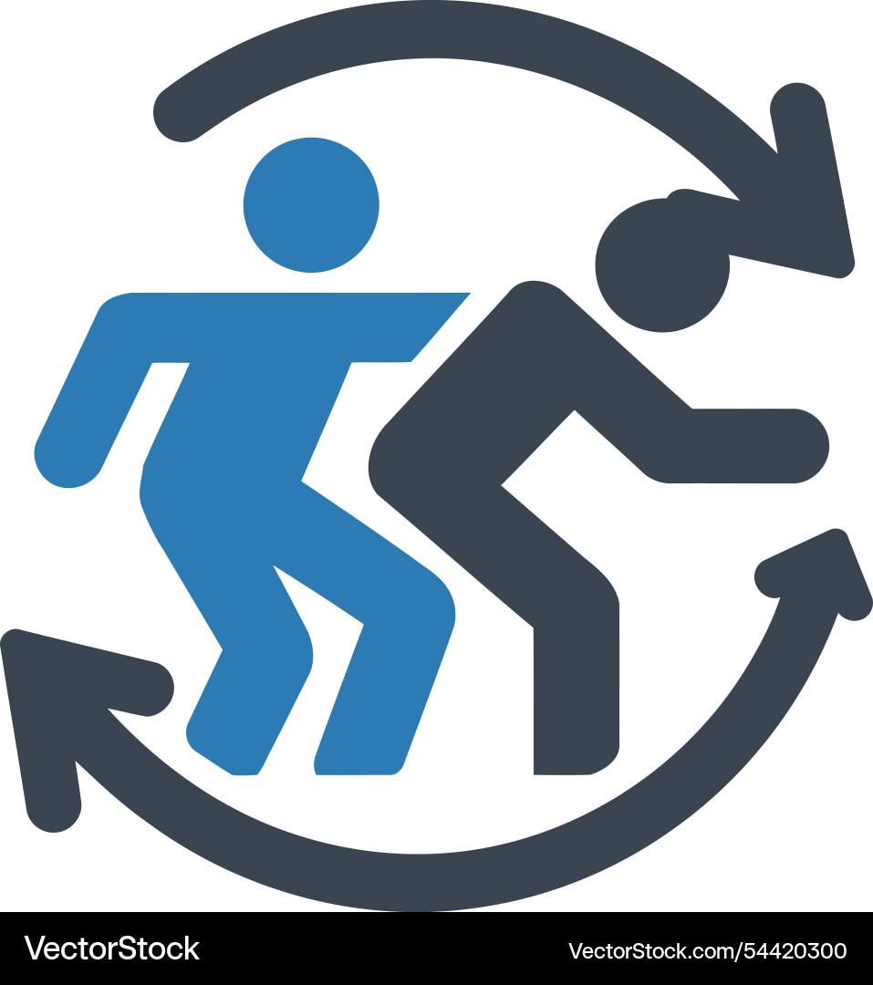 Two runners in circular motion icon Royalty Free Vector