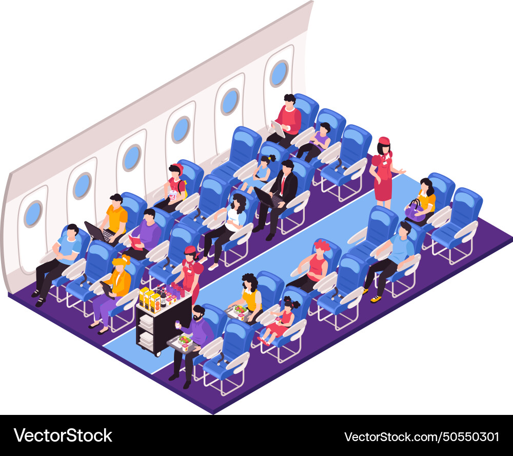 Aircraft interior isometric composition Royalty Free Vector