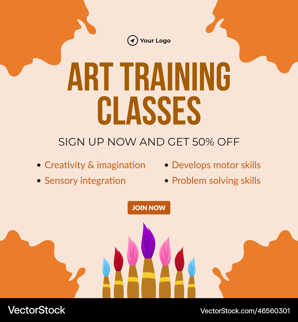 Banner design of art training classes template Vector Image