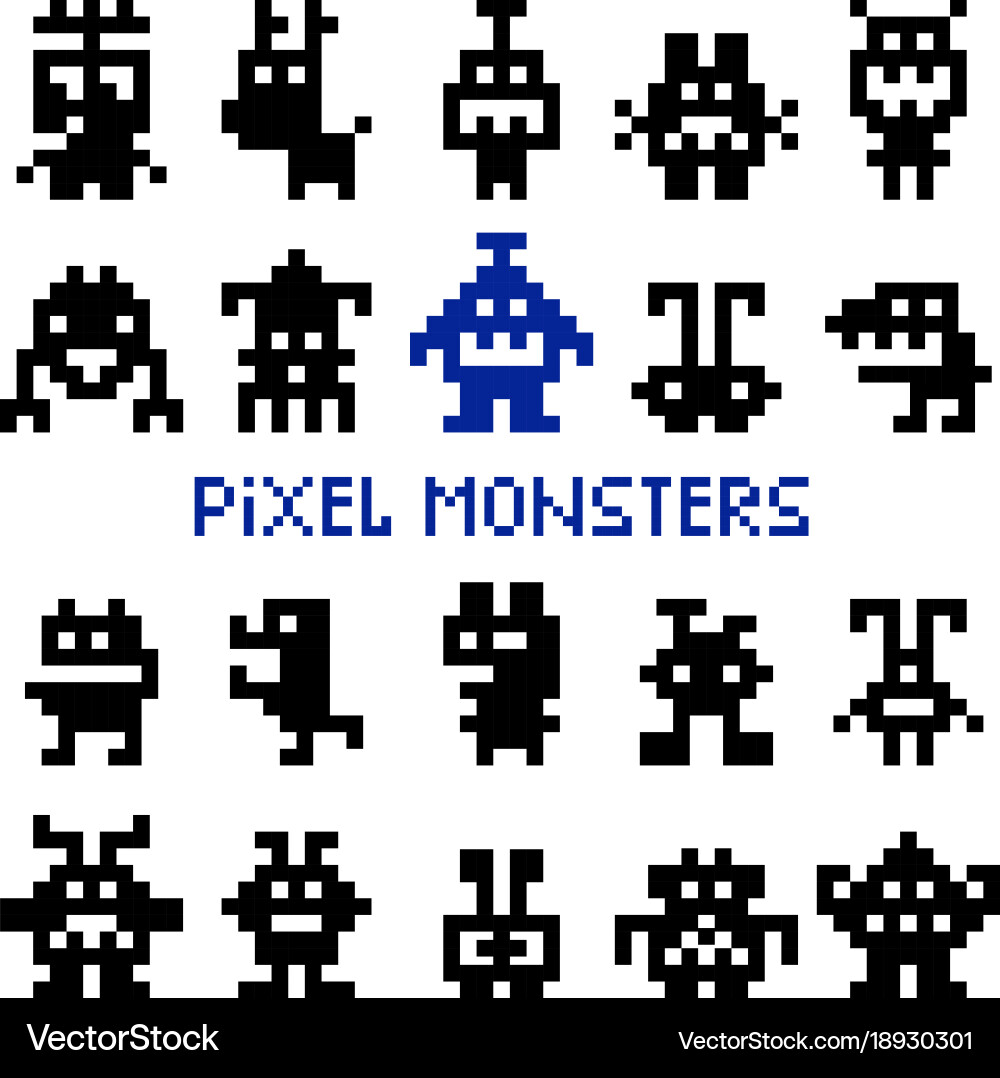 Retro pixel space monsters Royalty Free Vector Image