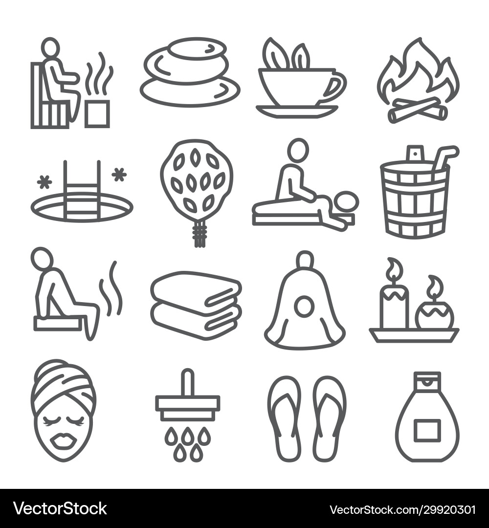 Sauna line icons set on white background Vector Image