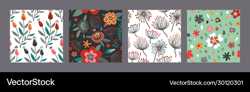 Set colorful natural floral seamless Royalty Free Vector