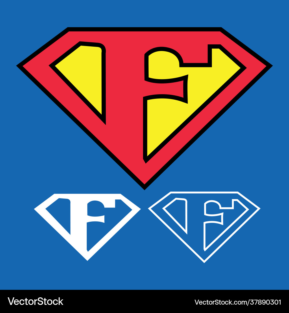Superhero logo icon with letter f ou Royalty Free Vector