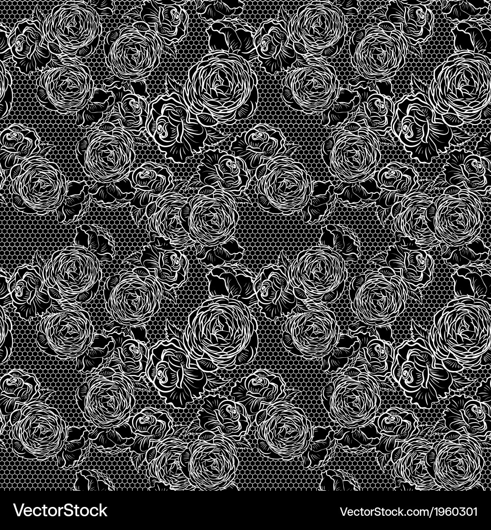 Vintage monochrome roses pattern with lace Vector Image