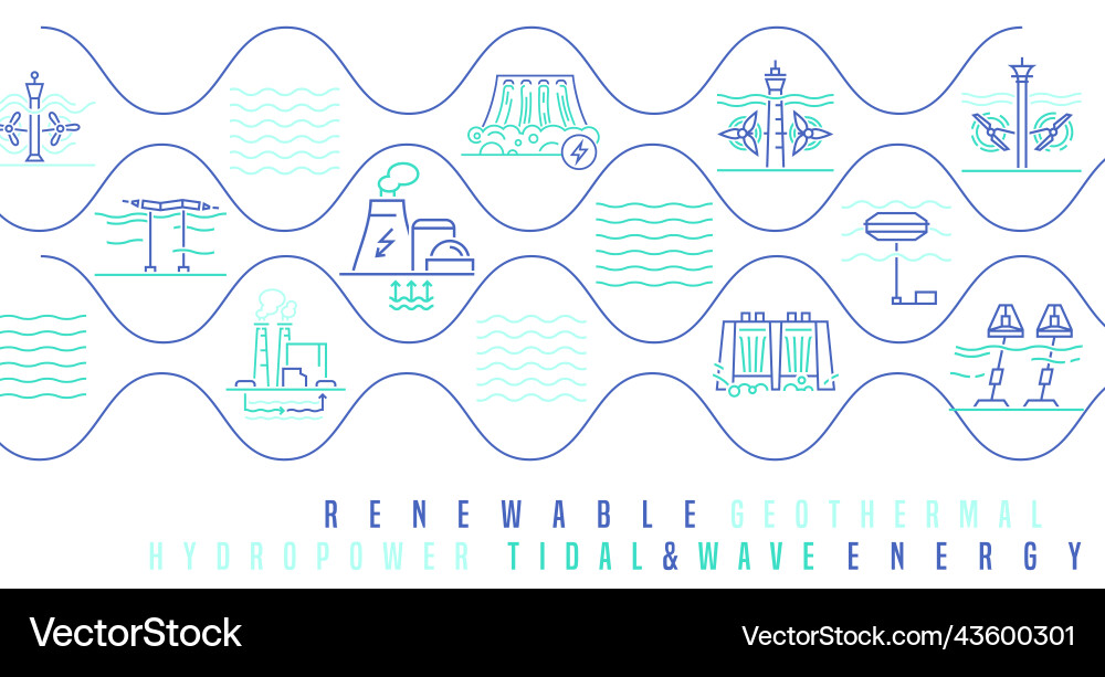 Water energy renewable power sources Royalty Free Vector