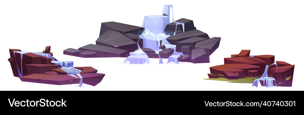 Waterfall cascades on rocks cartoon water fall Vector Image