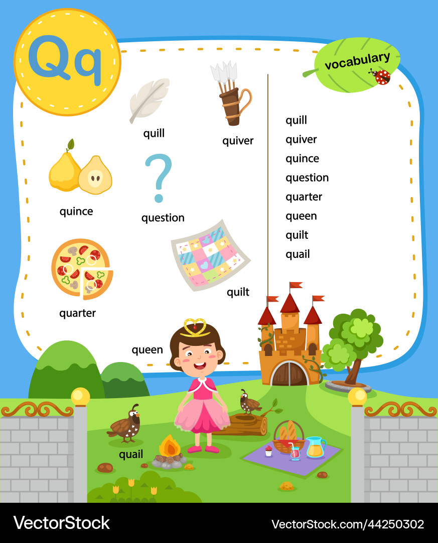 Alphabet Q Learning - Quail & Quill Royalty Free Vector