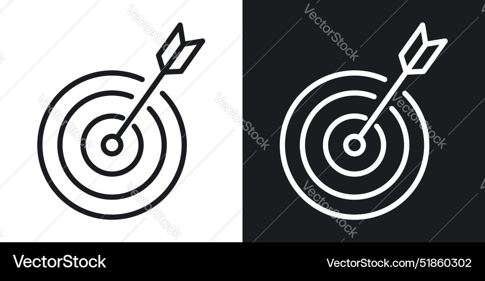 Bullseye liner and solid icon set in black color Vector Image