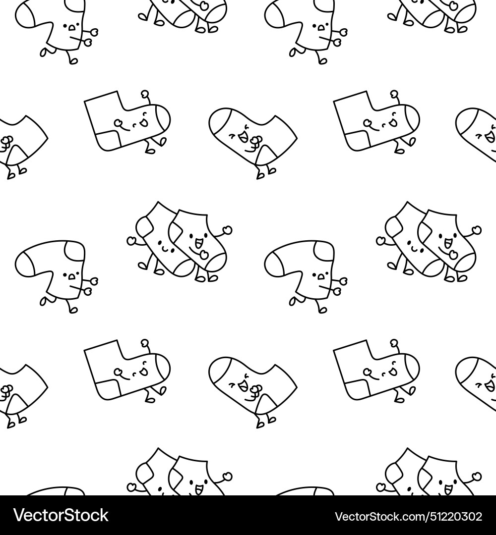 Cute happy sock seamless pattern coloring page Vector Image