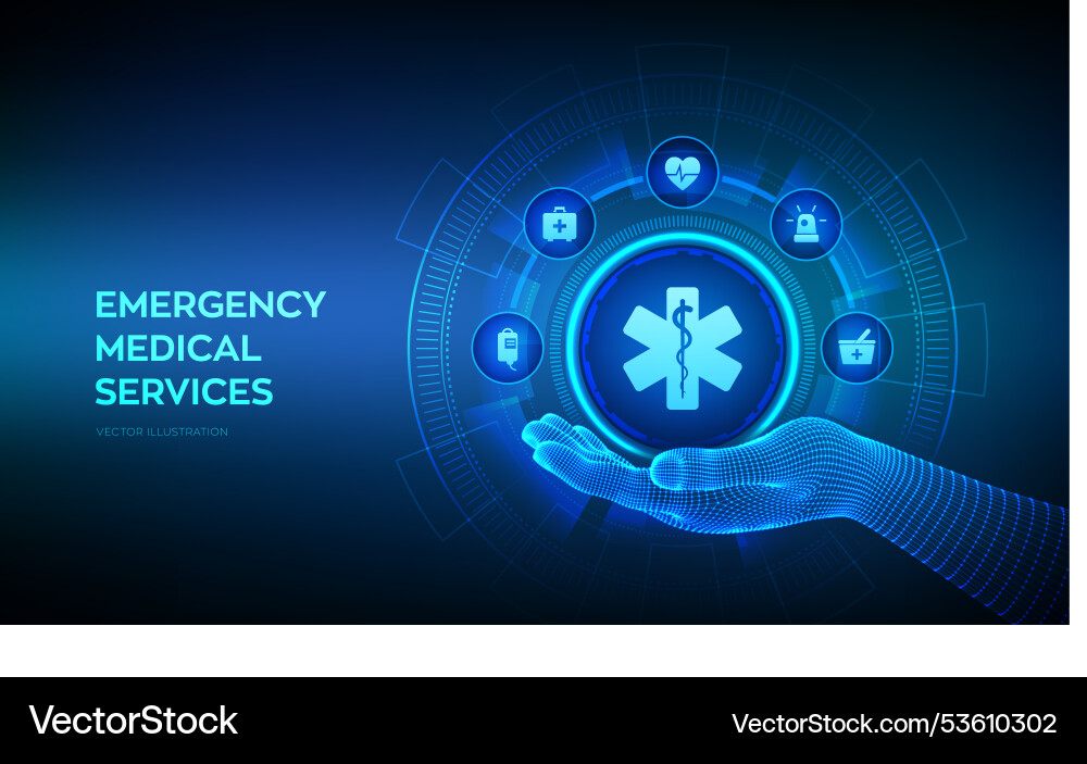 Emergency medical services icon in wireframe hand Vector Image